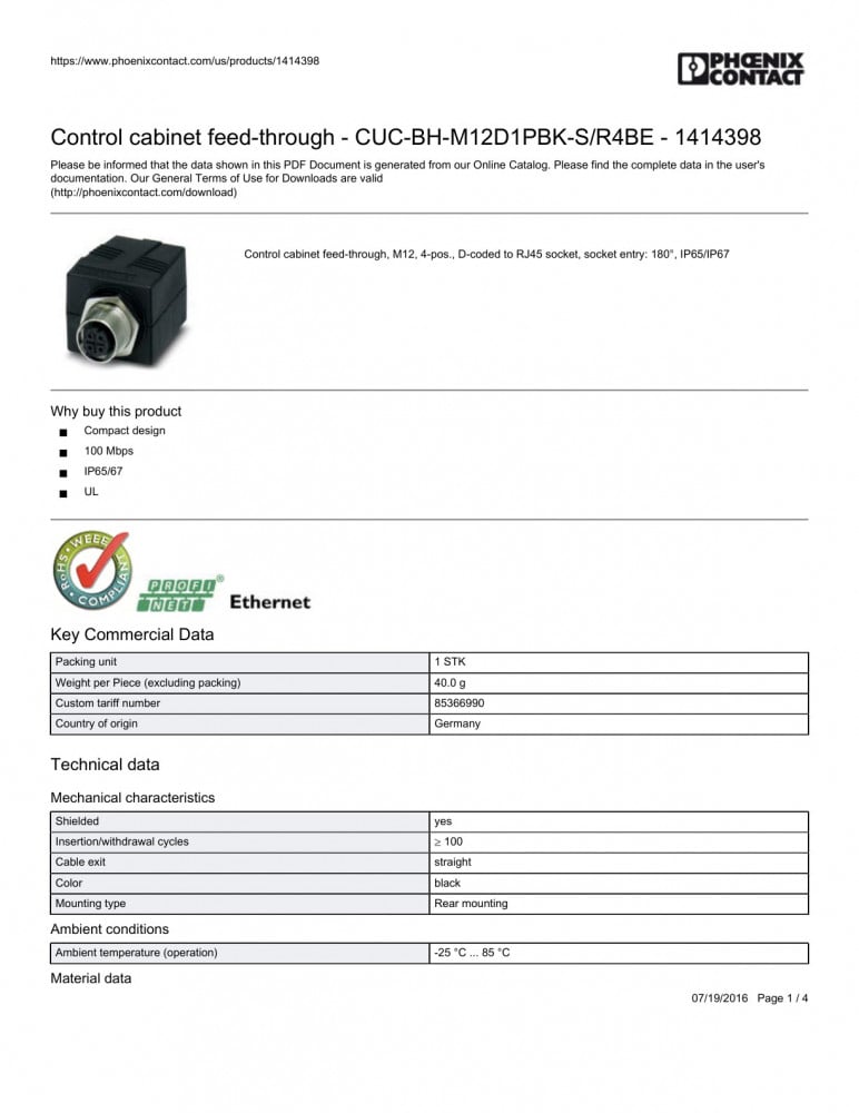 Phoenix Contact 1414398 product overview