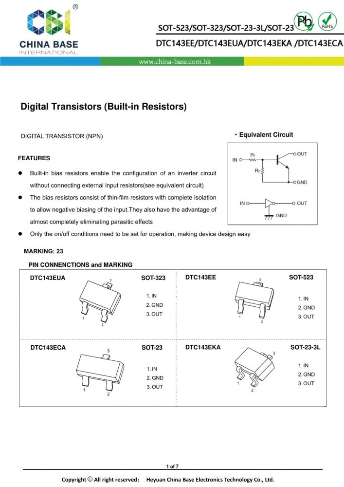 DTC143EUA datasheet page 1