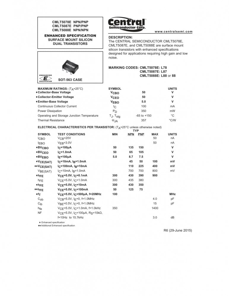 CMLT5088E datasheet page 1
