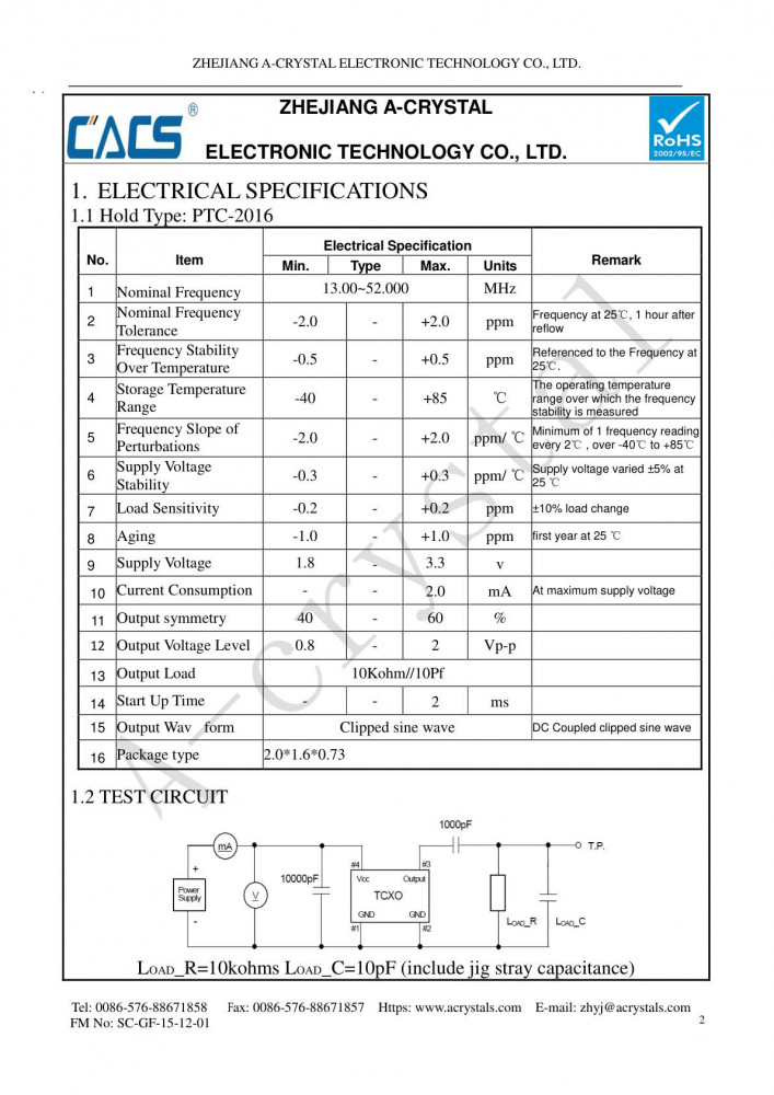 PTC2016 specification document, page 2