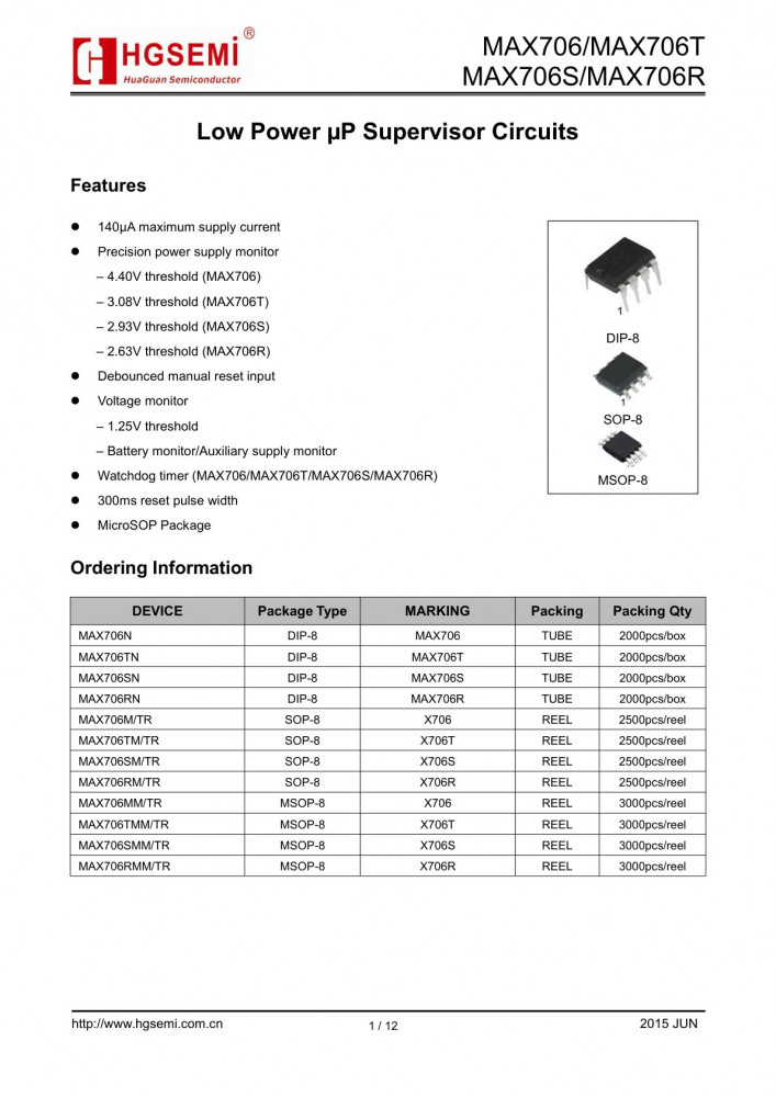 MAX706M/TR datasheet page 1