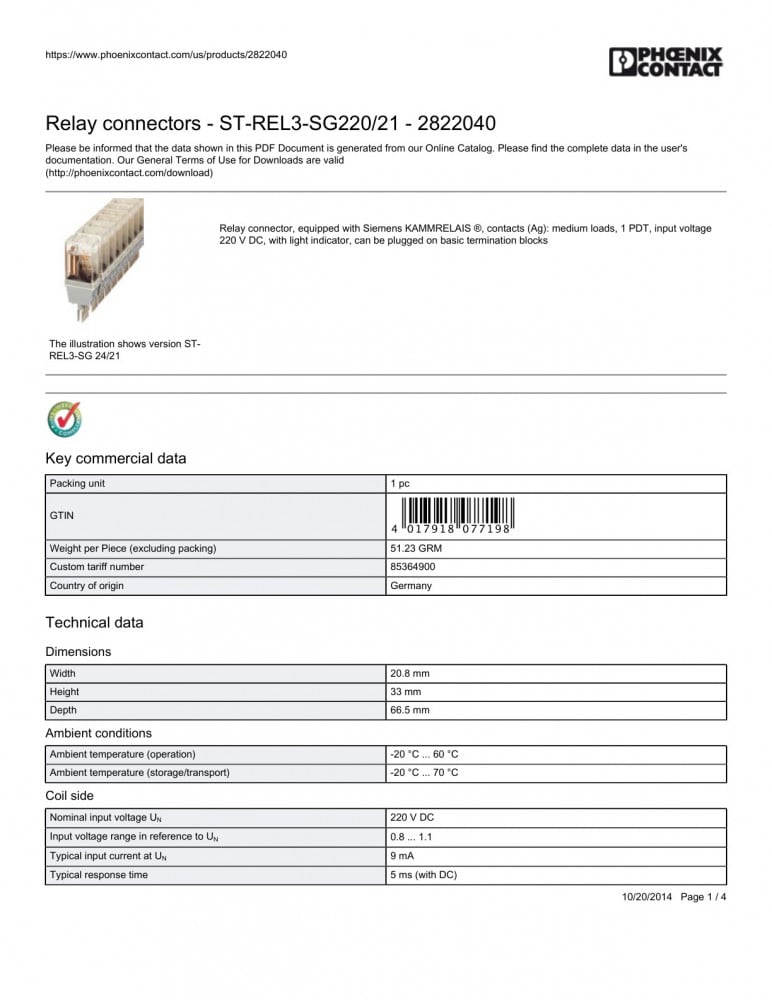 Phoenix Contact 2822040 documentation page 1