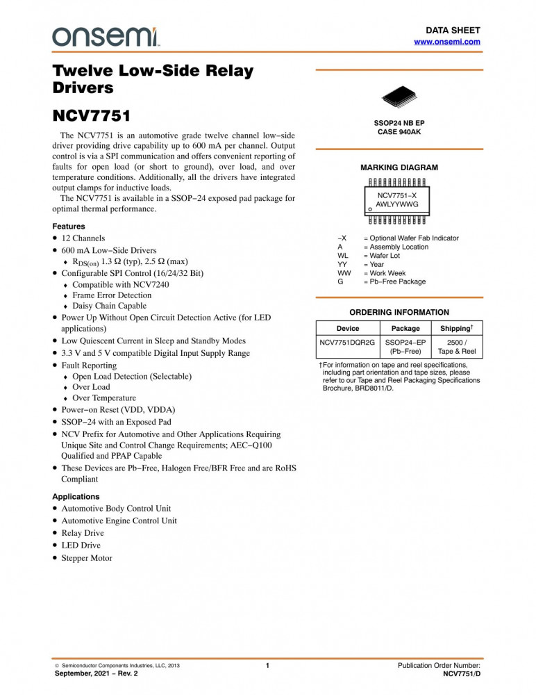 NCV7751 datasheet page 1