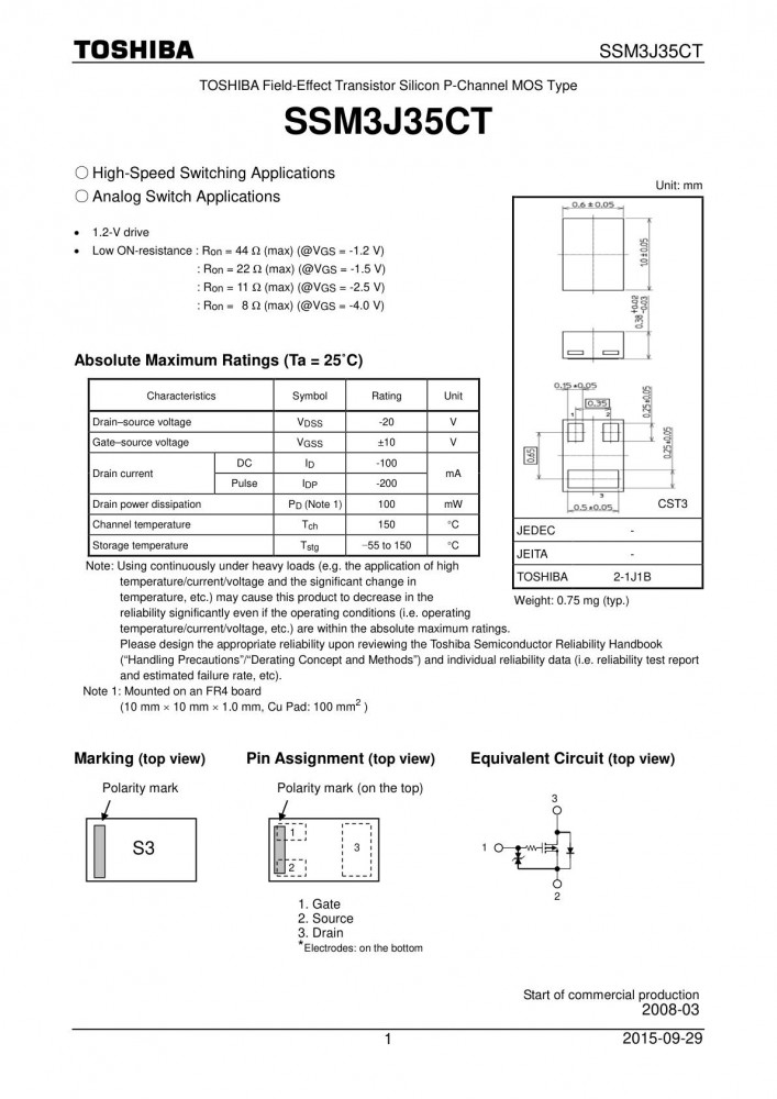 SSM3J35CT datasheet page 1