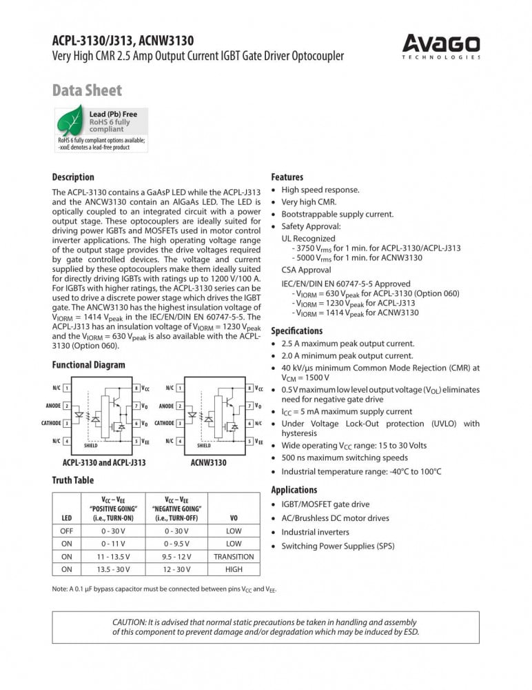 ACPL-3130 datasheet page 1
