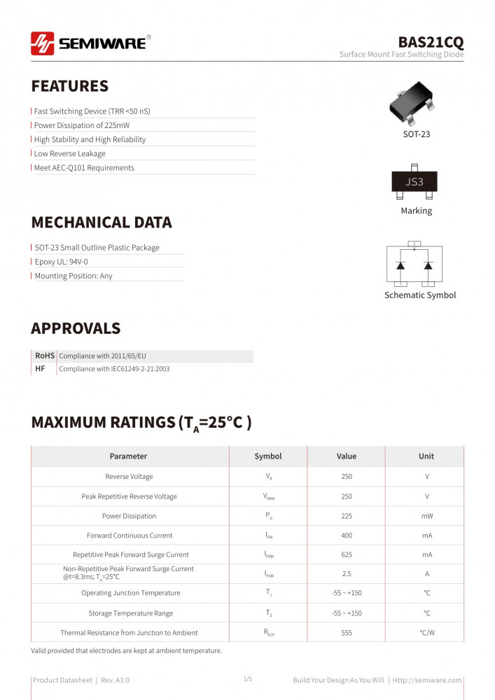 BAS21CQ datasheet page 1
