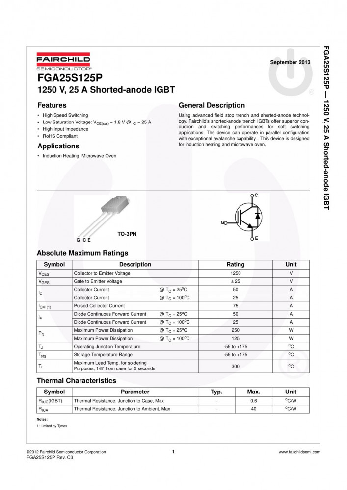 FGA25S125P datasheet page 1