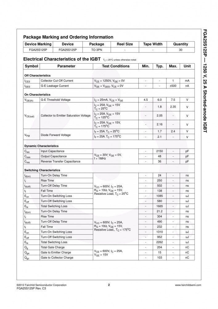 FGA25S125P datasheet page 2