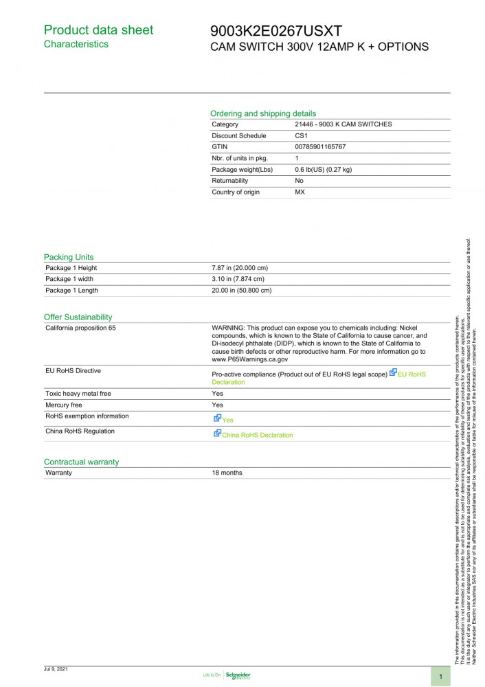 9003K2E0267USXT technical document preview
