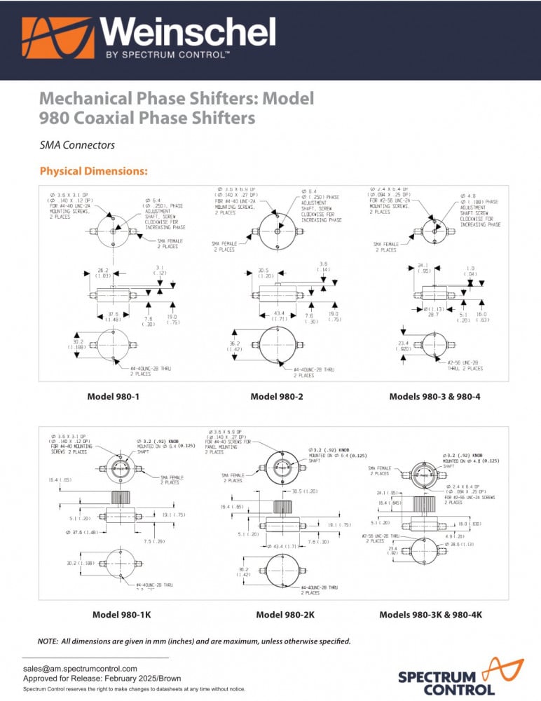 Spectrum Control Model 980 coaxial phase shifter technical document page 2