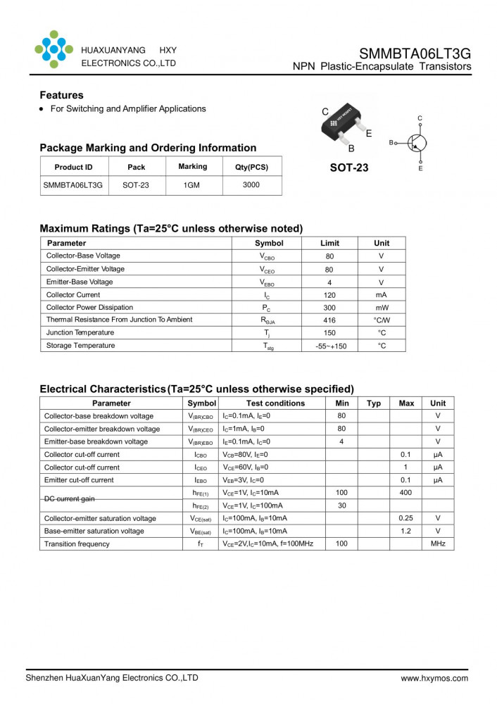 SMMBTA06LT3G-HXY datasheet page 1