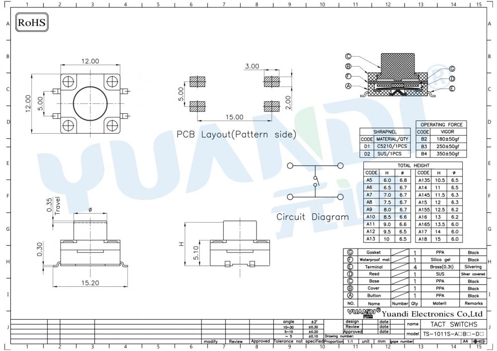 YUANDI TS-1011S-A6B3-D2 technical drawing
