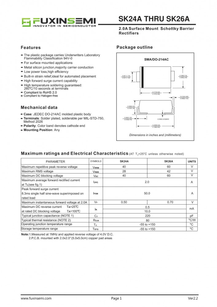 SK24A datasheet page 1