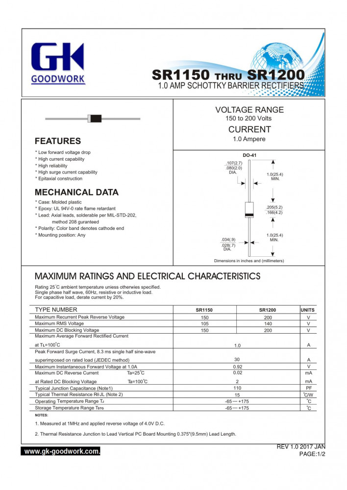 GOODWORK SR1150 technical document page 1