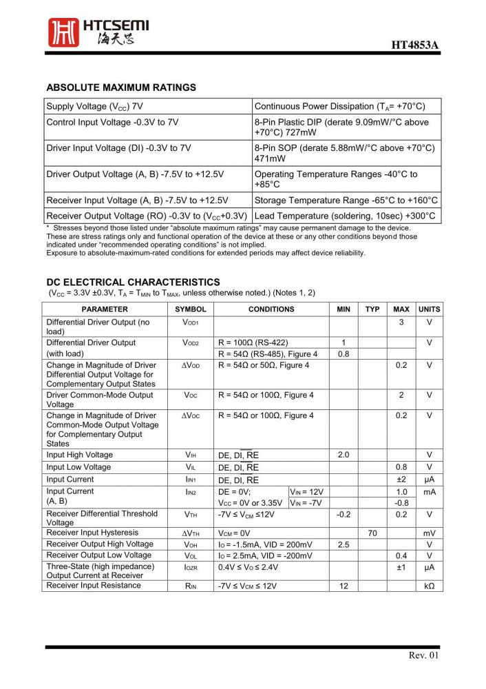HT4853ARZ datasheet page 2