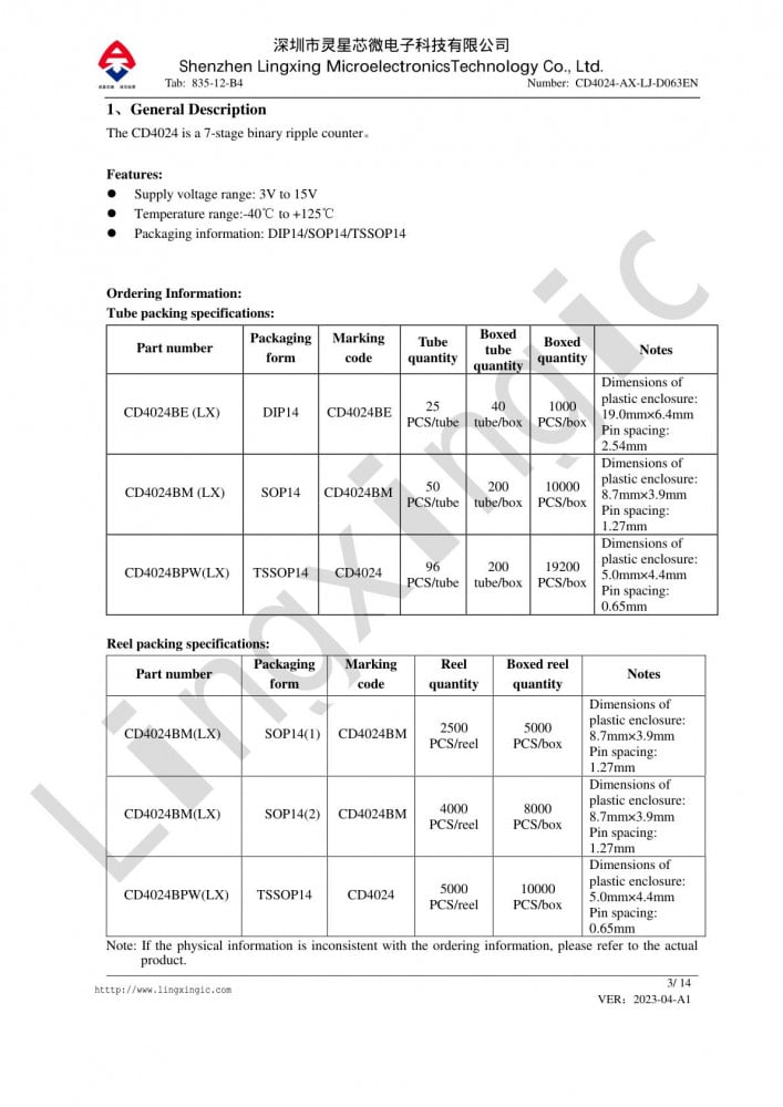 CD4024BE(LX) datasheet page 3