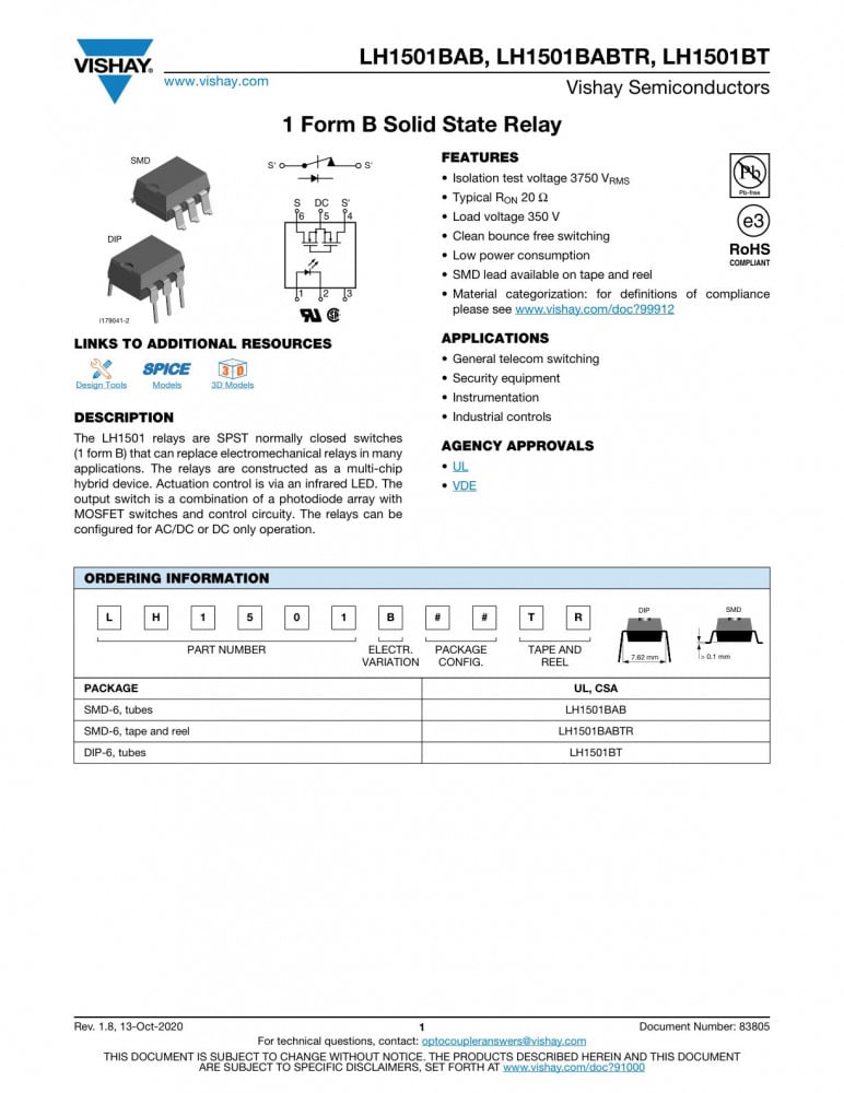 LH1501BT datasheet page 1