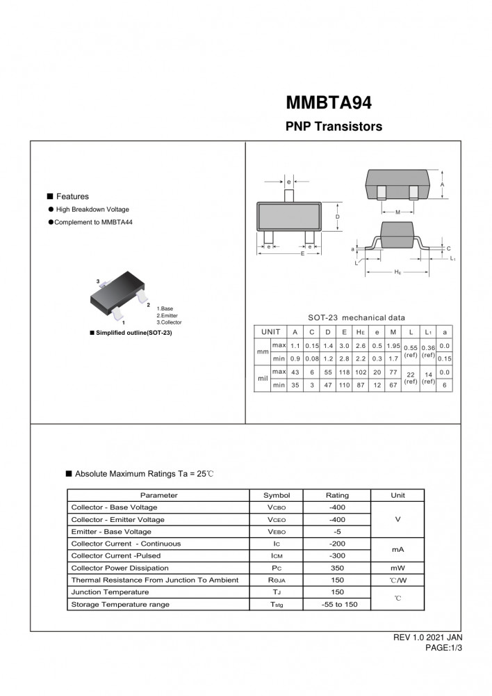 MMBTA94 datasheet page 1
