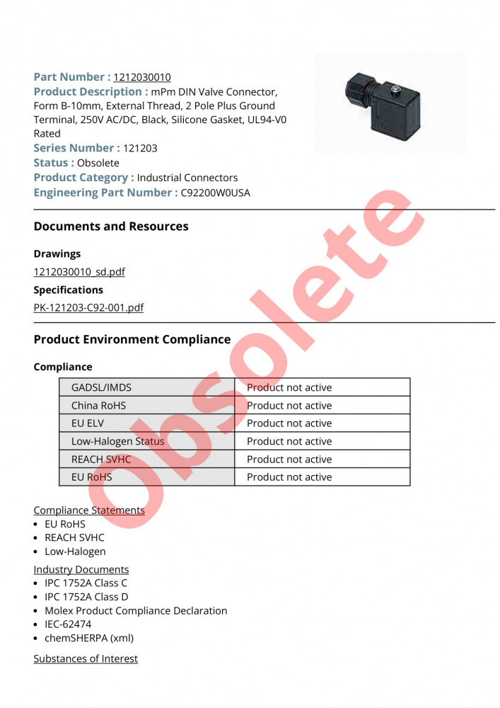 Molex C92 packaging specification page preview 1