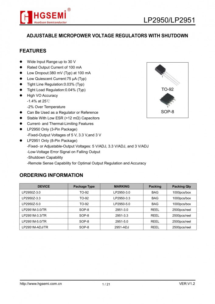 HGSEMI LP2951 datasheet page 1