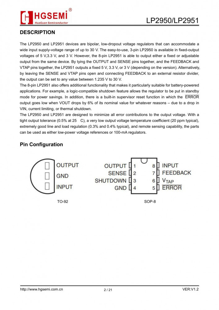 HGSEMI LP2951 datasheet page 2