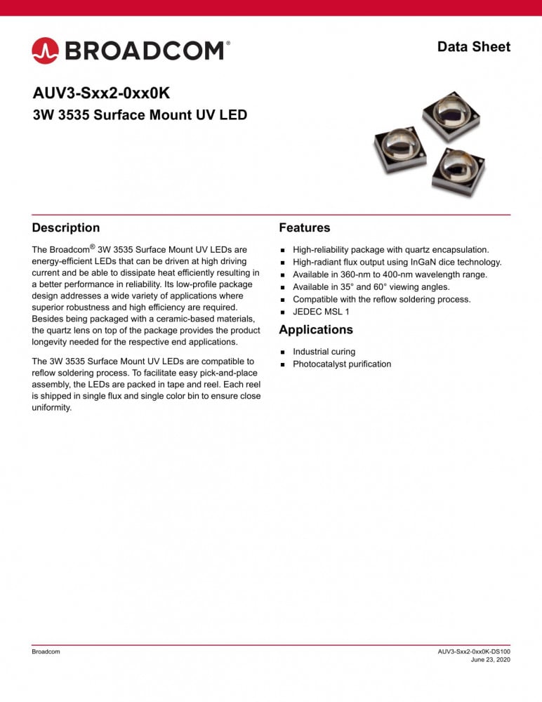 AUV3 UV LED datasheet page 1