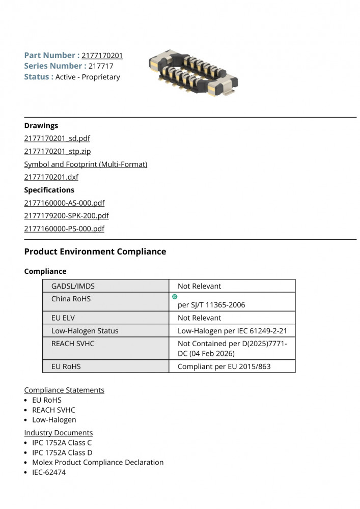 MOLEX 2177170201 technical document preview, page 1