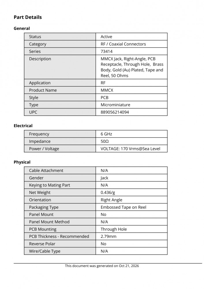 Technical document page 2 for MOLEX 734151004