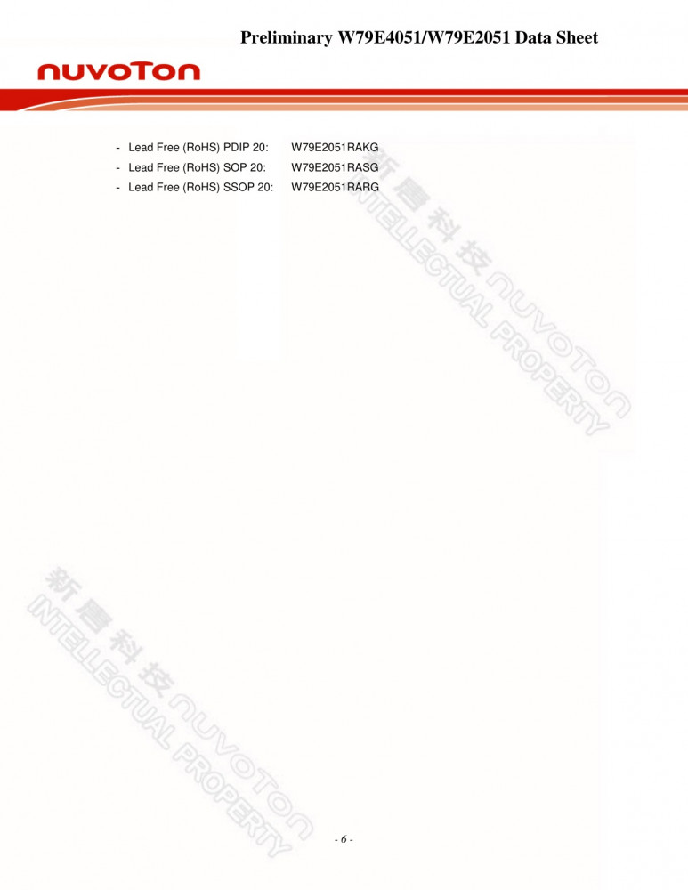 W79E2051RARG datasheet page 6