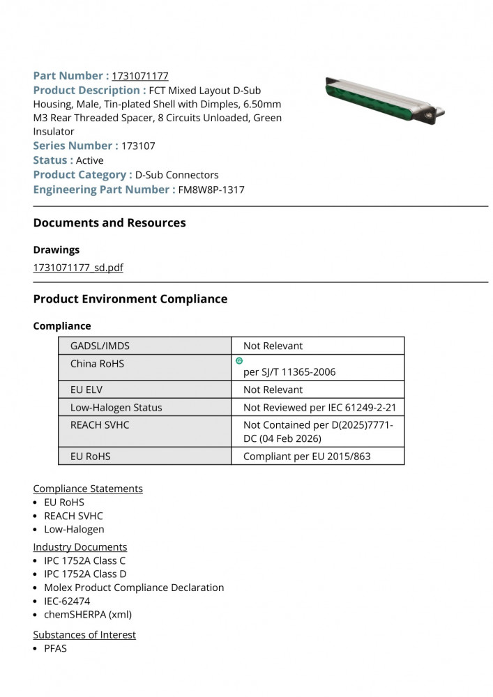 MOLEX 1731071177 product drawing preview, page 1