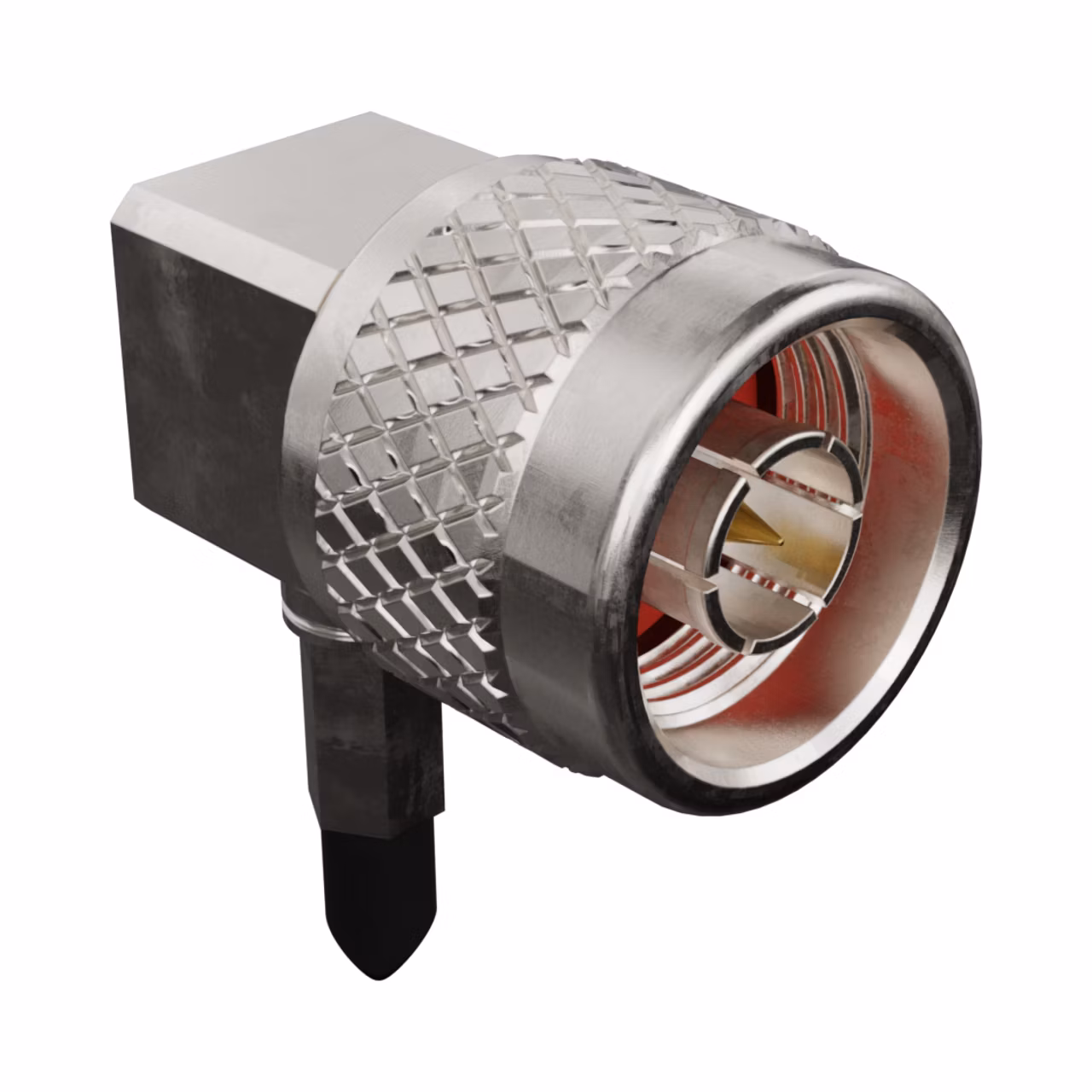 N Plug, Right-Angle, Crimp, RG-141, RG-303 and RG-58 Cable, Brass Body, Nickel (Ni) Plated, Tray, 50 Ohms for sale