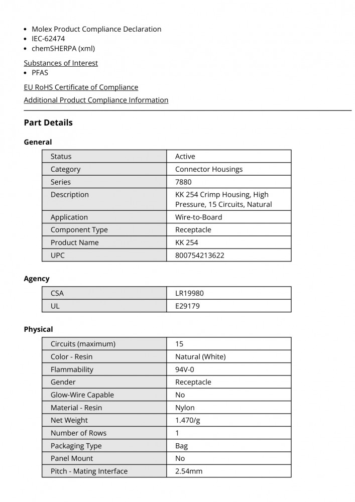 Molex connector product specification page 2
