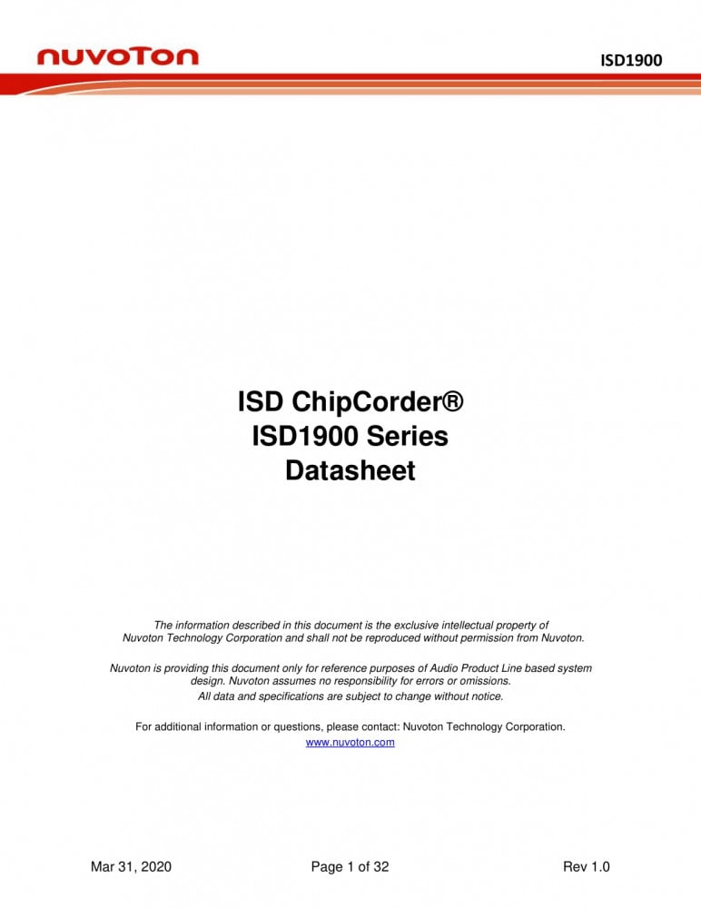 ISD1964SYI datasheet page 1