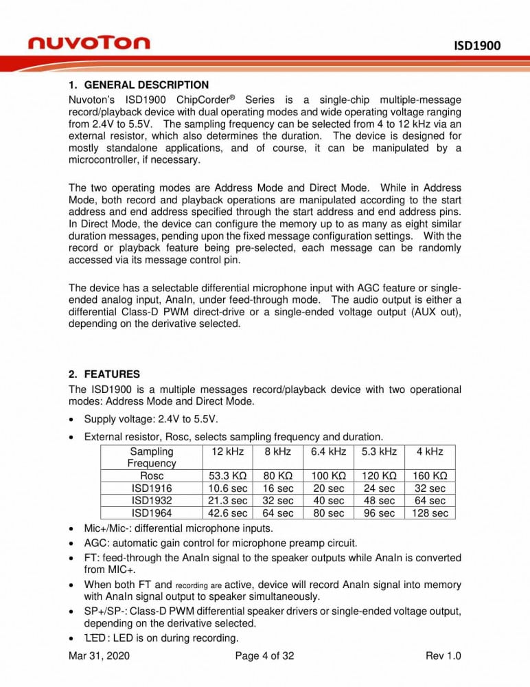 ISD1964SYI datasheet page 4