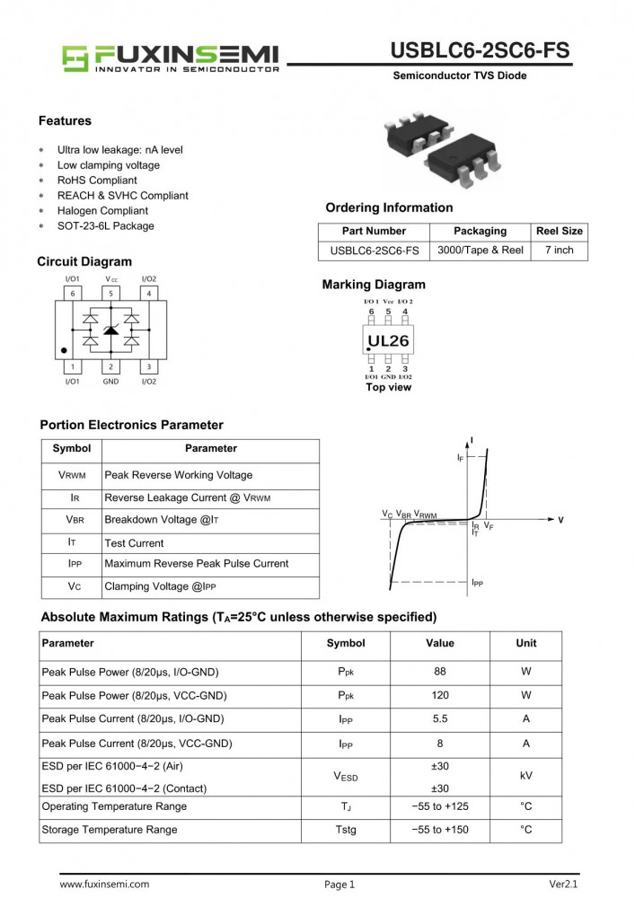 USBLC6-2SC6-FS technical document page 1