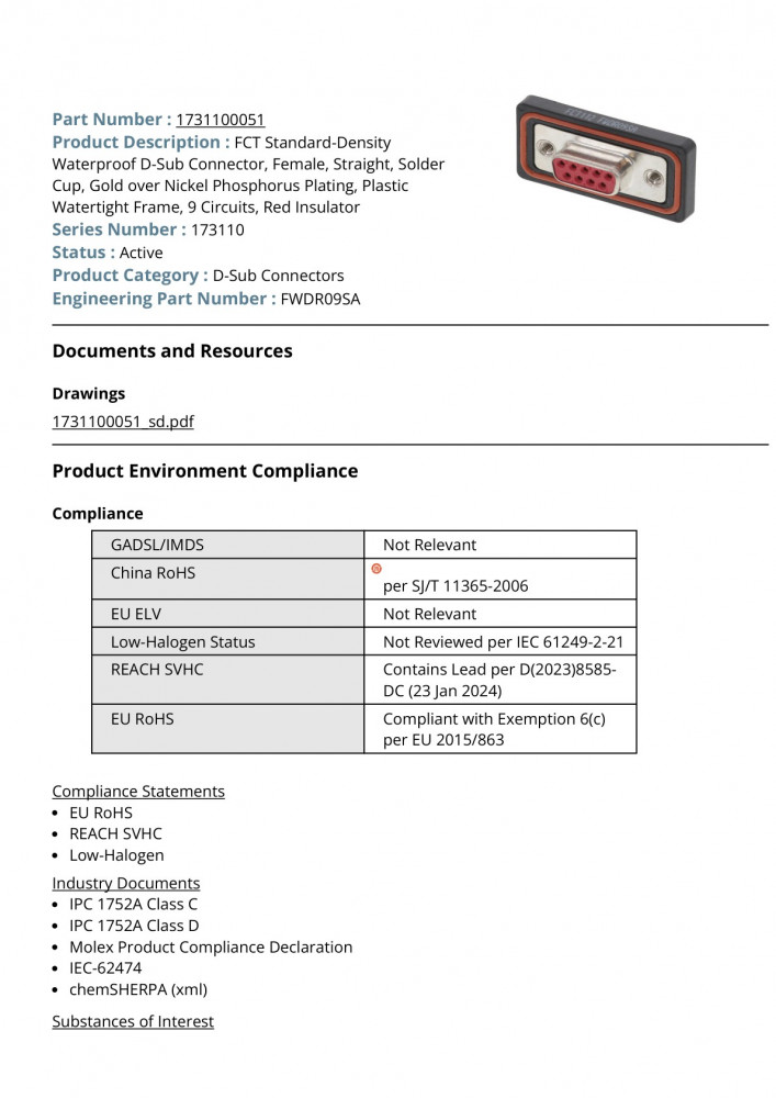 MOLEX 1731100051 drawing page 1