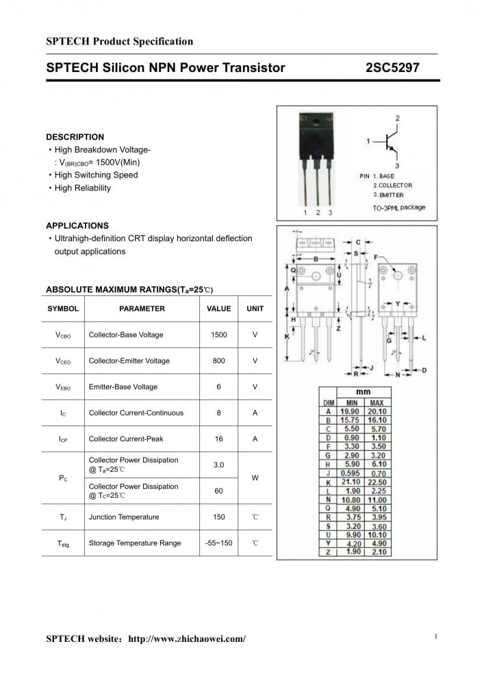2SC5297 SPTECH datasheet page 1
