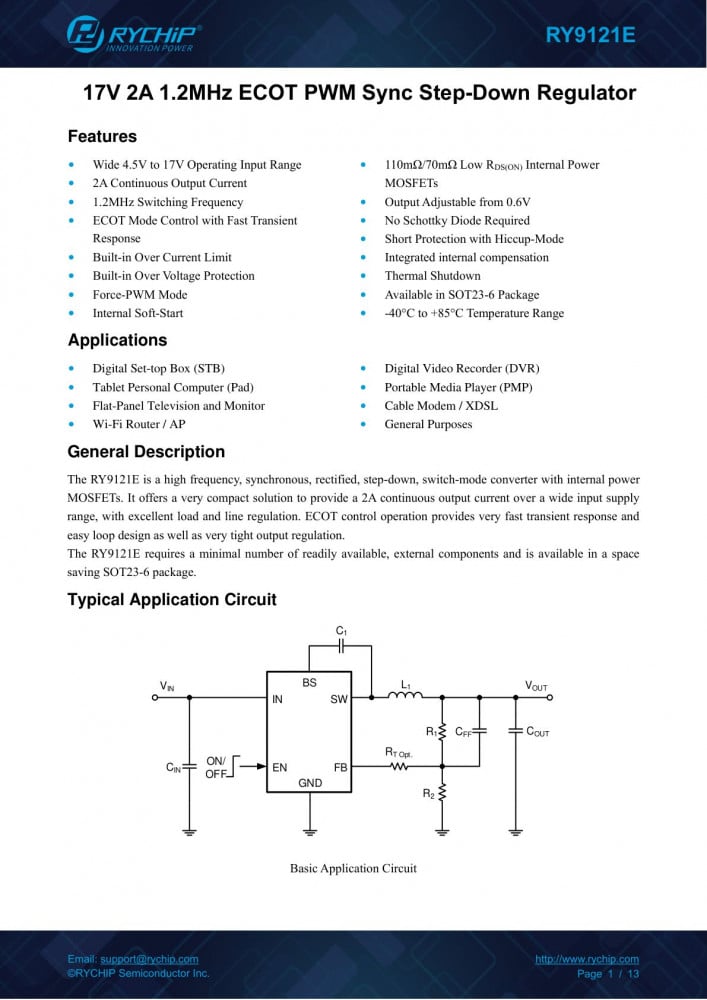 RY9121E datasheet page 1