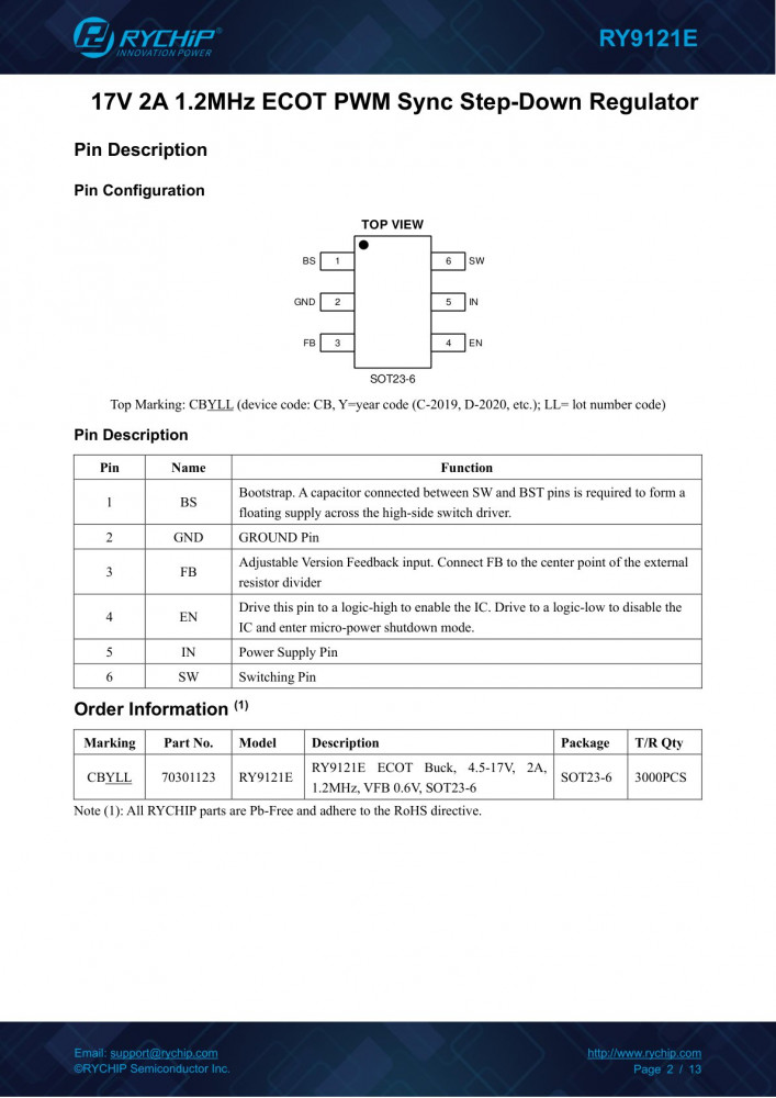 RY9121E datasheet page 2