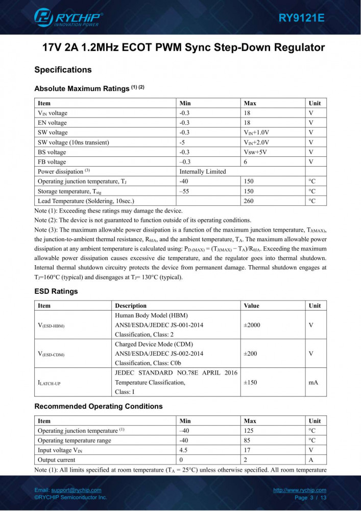 RY9121E datasheet page 3