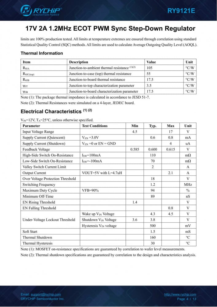 RY9121E datasheet page 4
