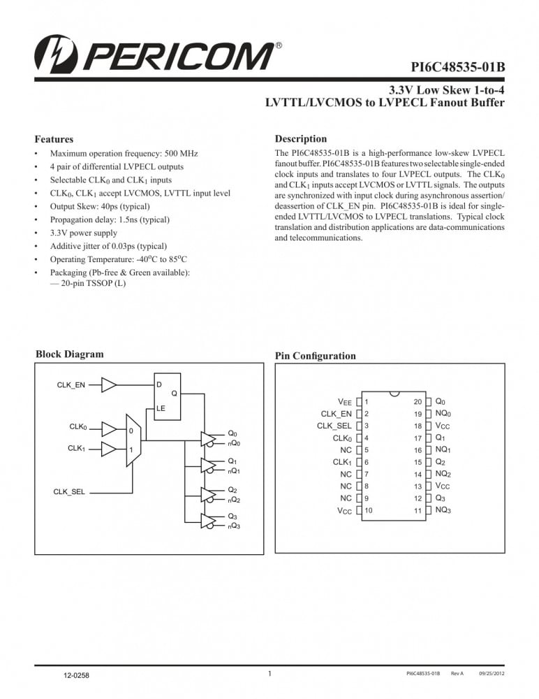 PI6C48535-01BLIEX datasheet page 1