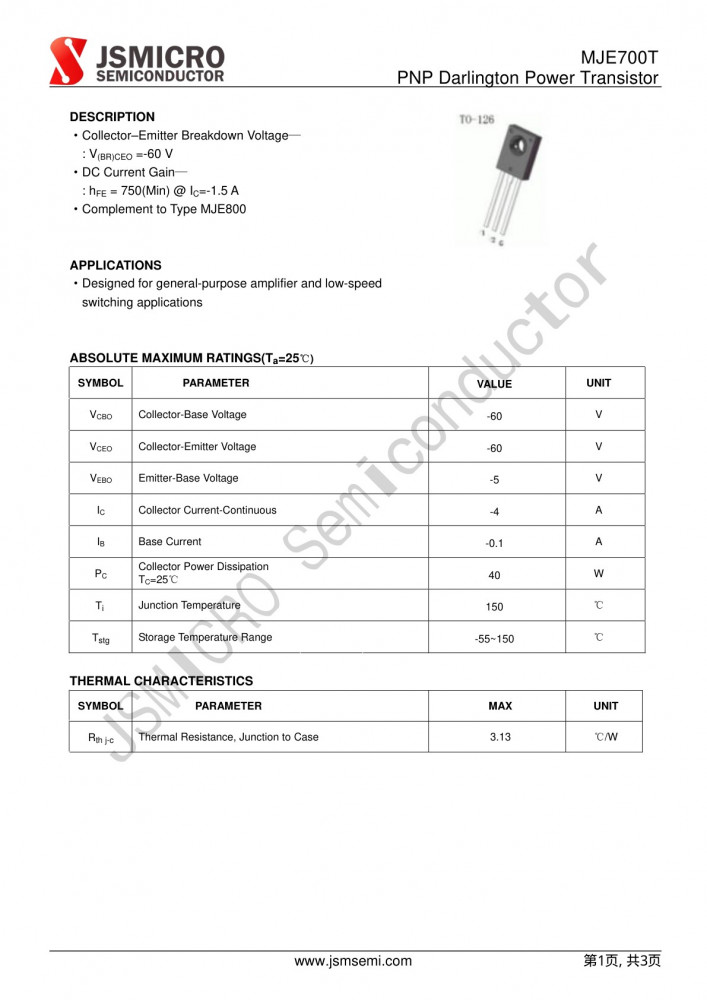 MJE700T-JSM datasheet page 1