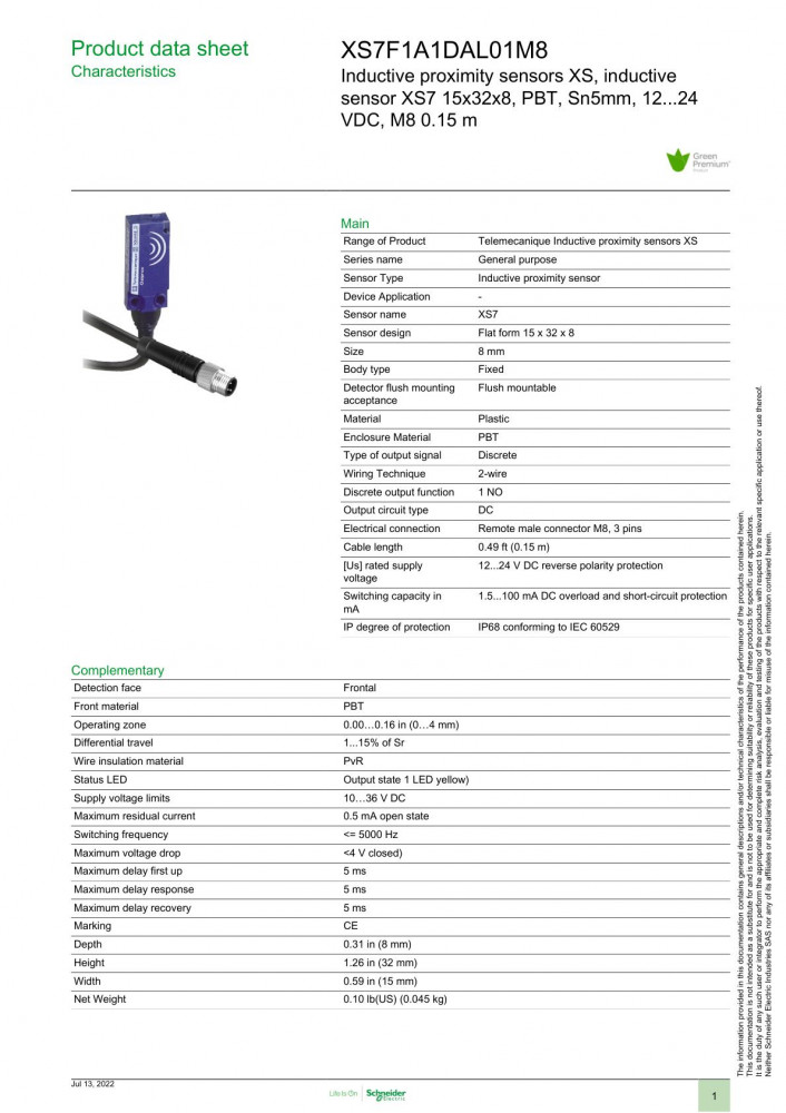 XS7F1A1DAL01M8 technical document page 1