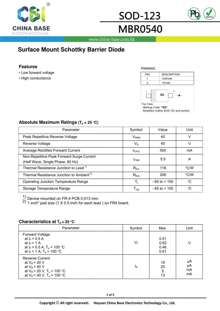 CBI MBR0540 datasheet page 1