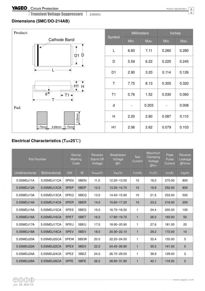 5.0SMDJ series datasheet page 3