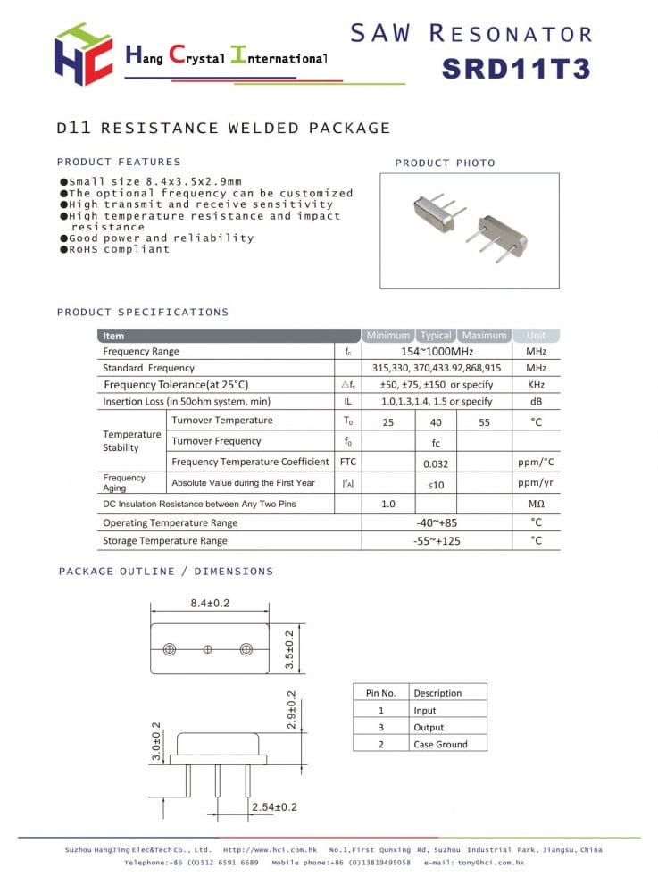 HCI D11 resistance welded package technical document