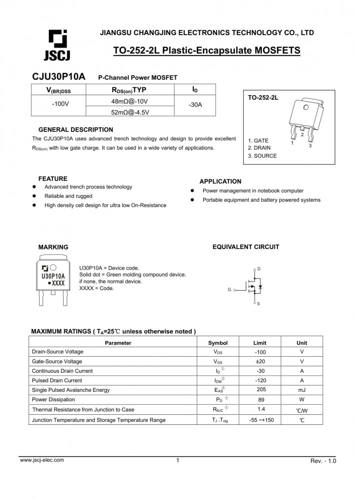 CJU30P10A datasheet page 1
