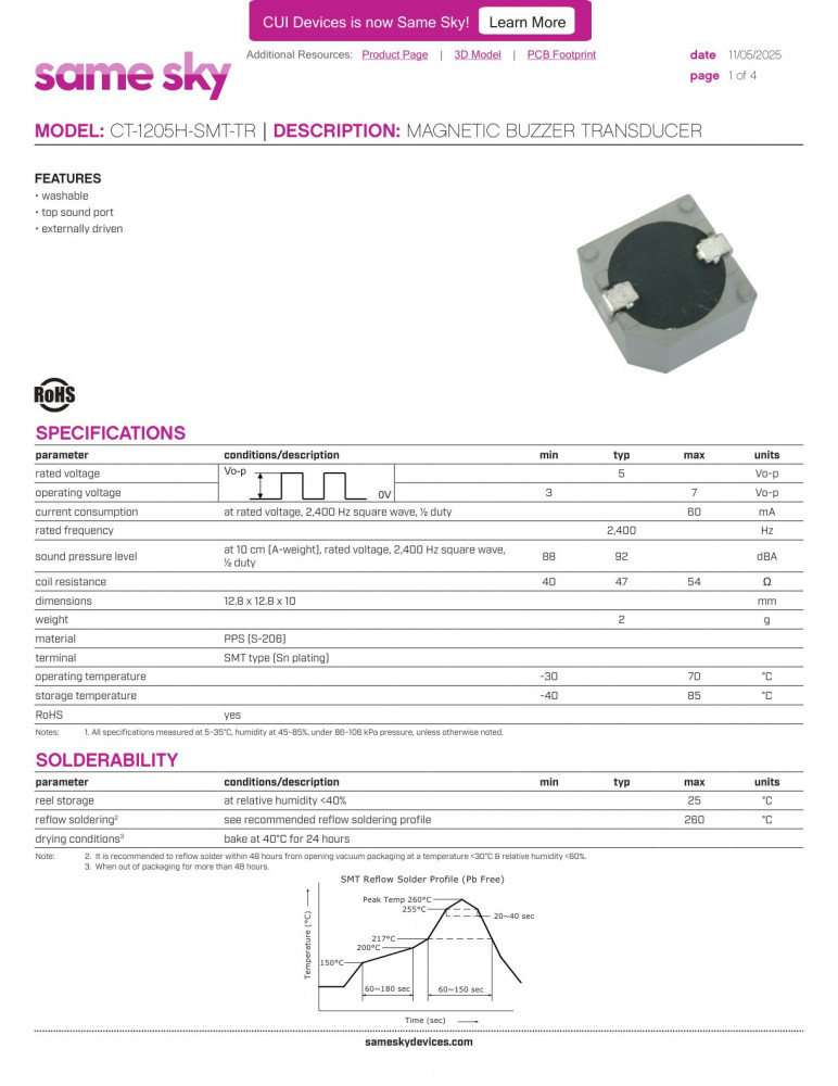 CT-1205H-SMT-TR technical document page 1