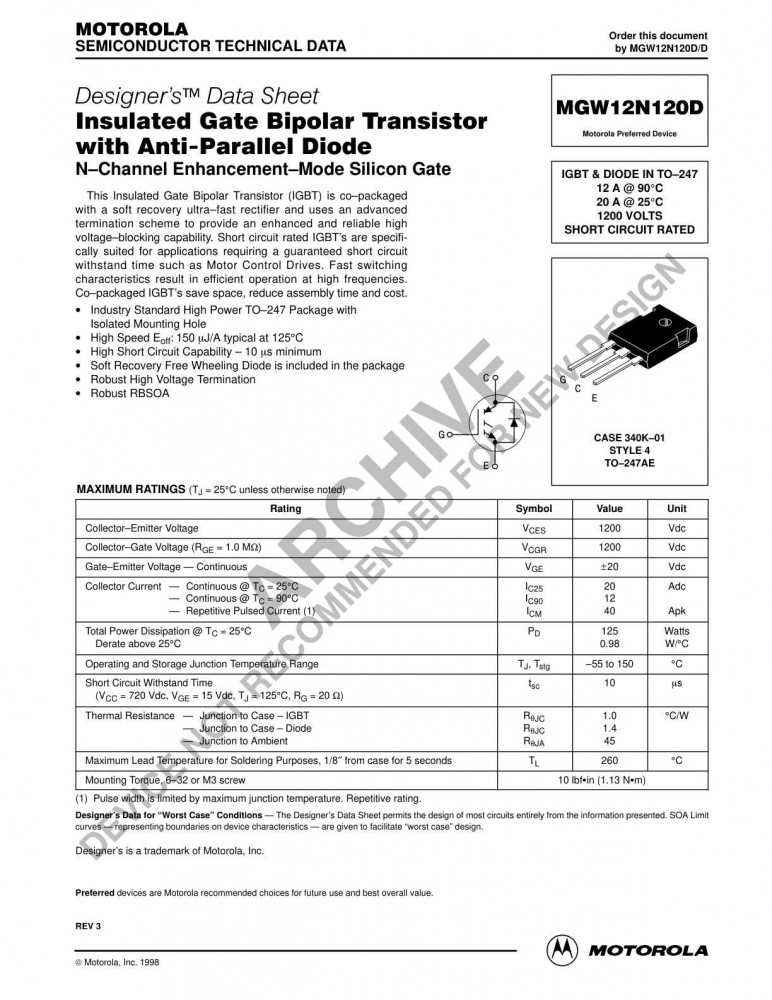MGW12N120D datasheet page 1